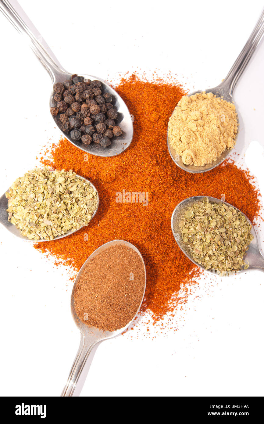 Spices on spoons Stock Photo - Alamy