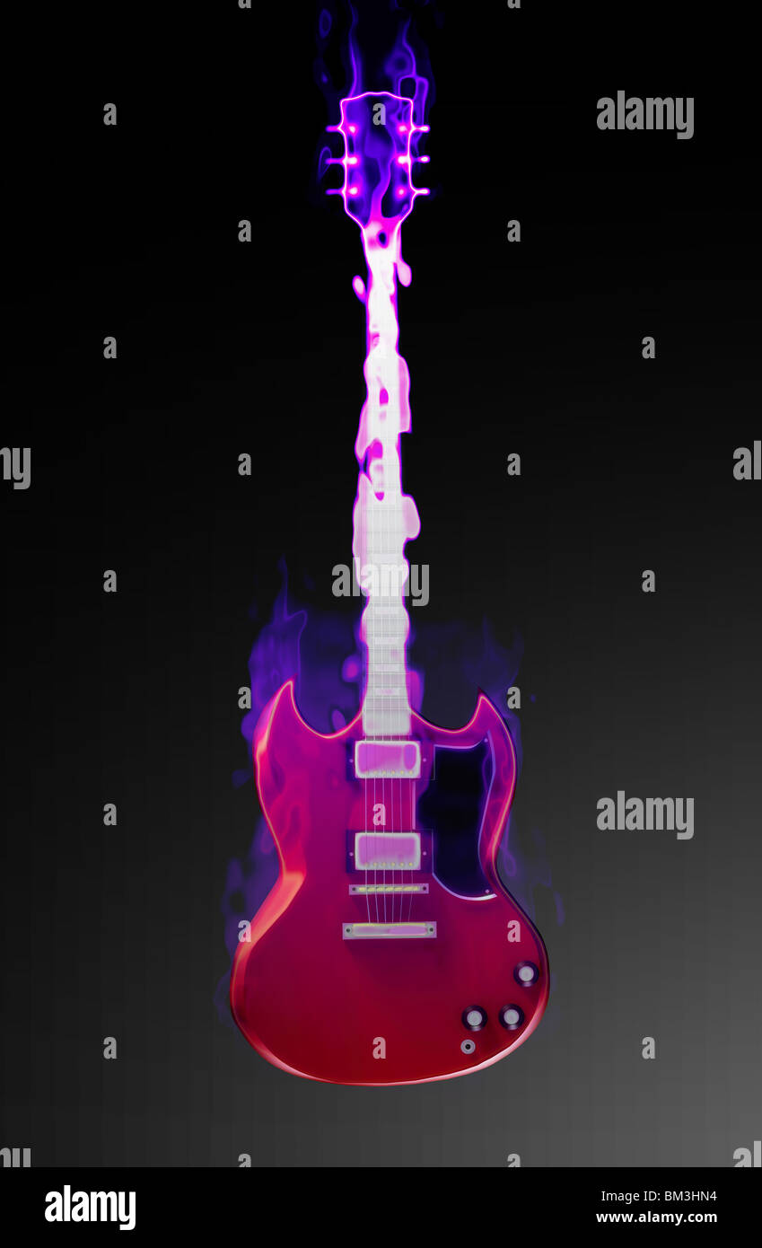 Flaming Guitar with a Supernatural Burning Fire Stock Photo - Alamy