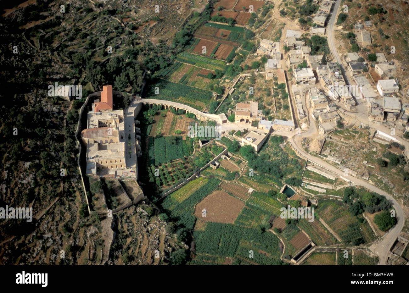 An aerial view of the Convent of the Hortus Conclusus in Artas outside ...