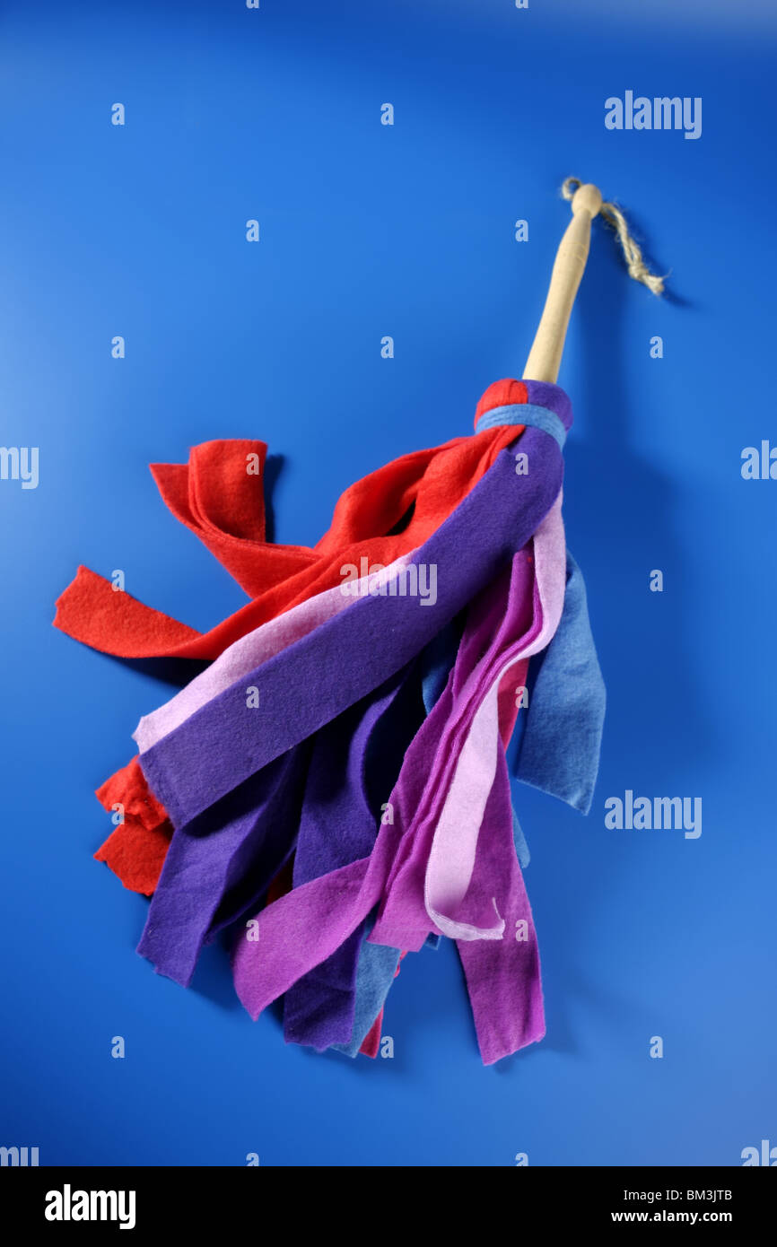 Housewife colorful duster cleaning tools over blue background Stock ...