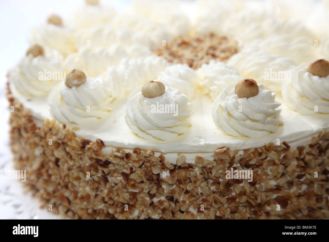 Cream cake with almond edge - close-up Stock Photo - Alamy