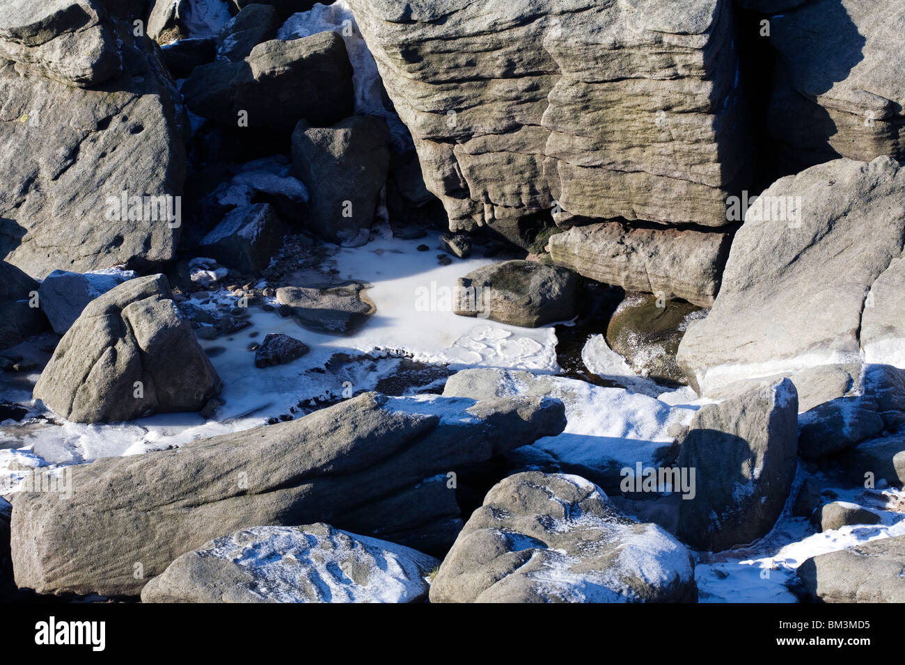 The frozen course of The River Kinder at Kinder Downfall Kinder Scout ...