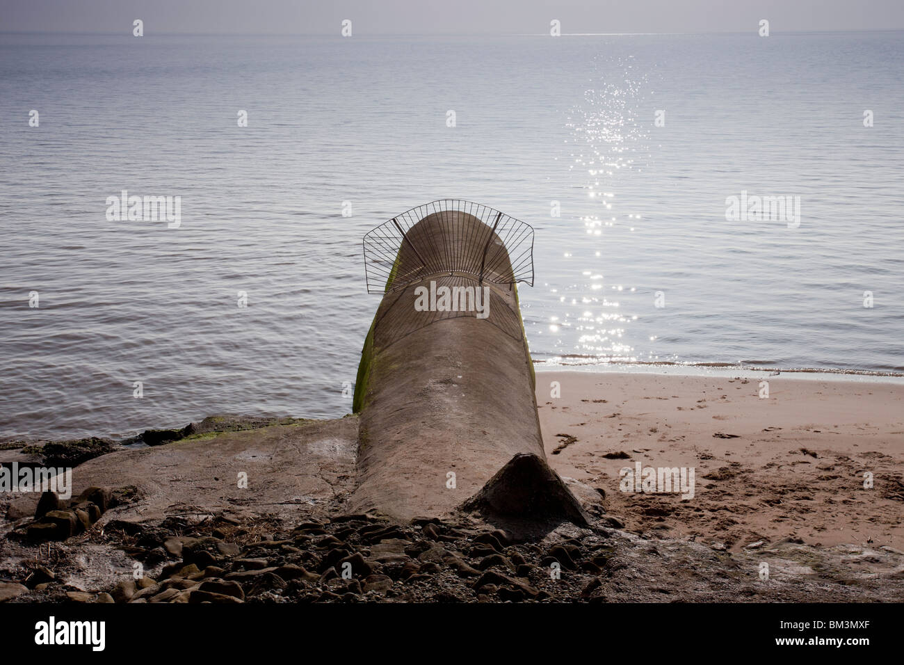 Out let pipe from Fairhaven Lake St Annes near Blackpool Lancashire UK ...