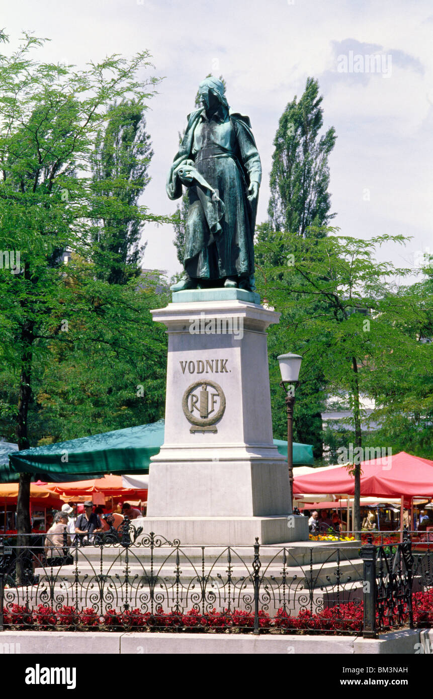 Ljubljana, Slovenia, 15 June 2009 -- Vodnik statue on Vodnikov Square ...