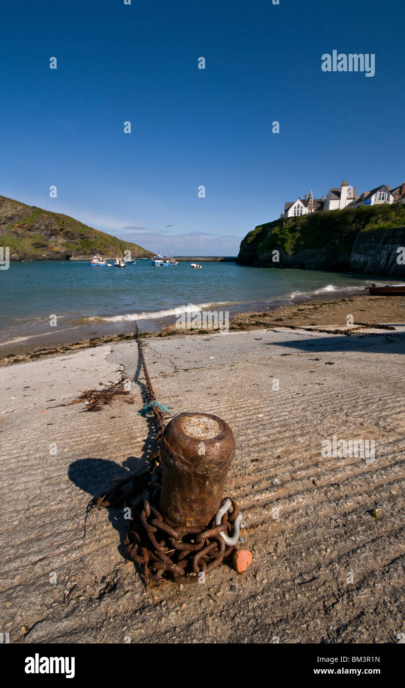 The harbour at the fishing village of Port Isaac in Cornwall, England ...
