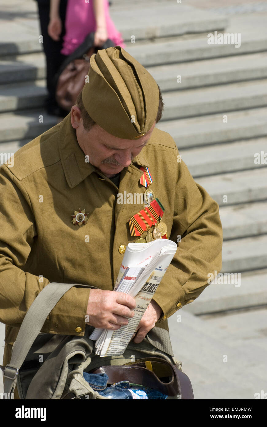 Russian adult man in Soviet military uniform of times of Great ...