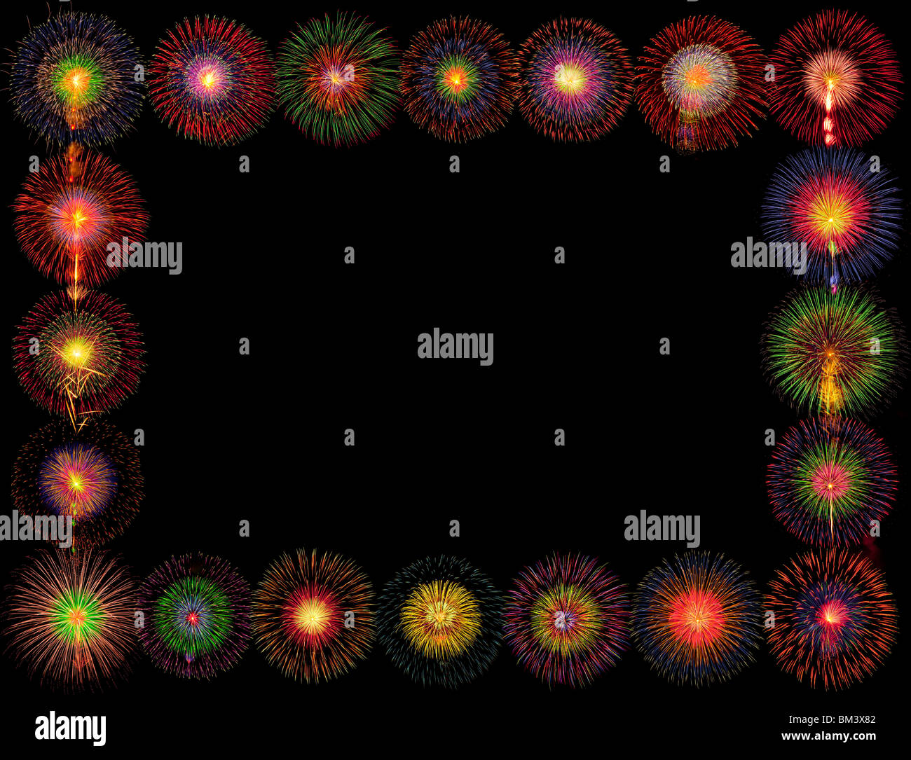 Frame of exploding fireworks, computer graphic, black background, long ...