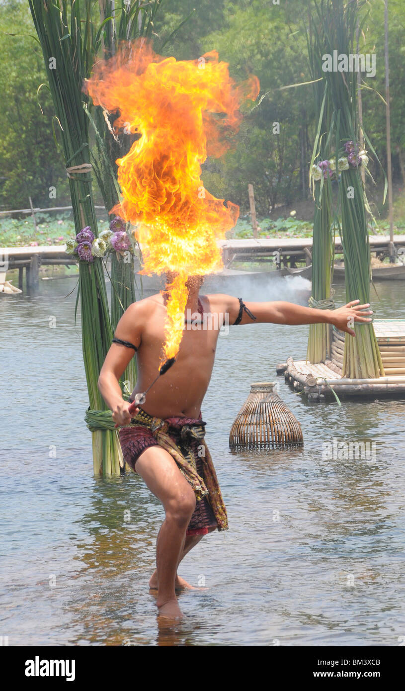 fire eater at the water theatre show , Ayutthaya Weekend Floating ...