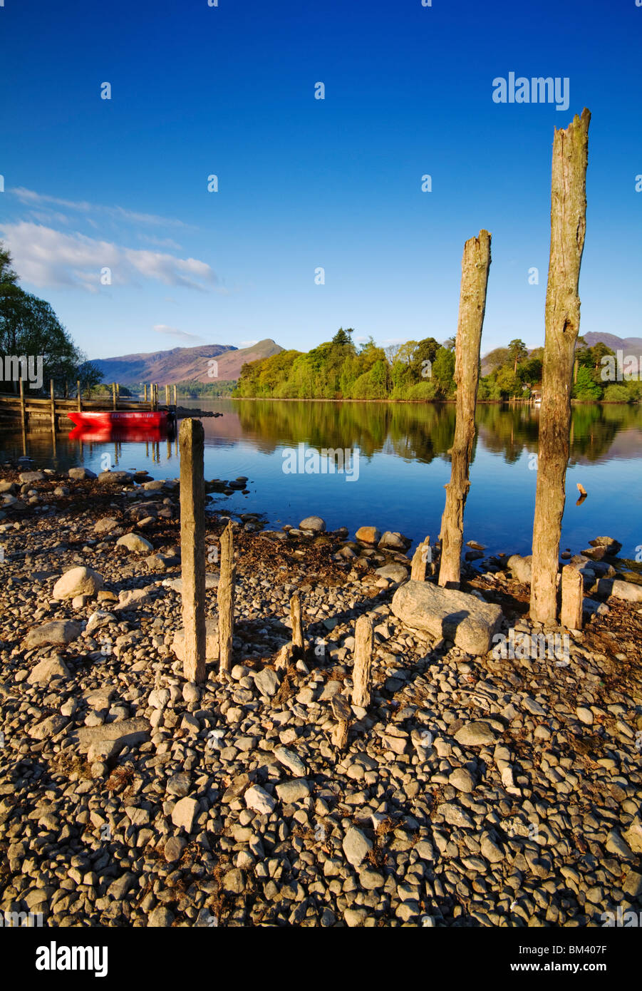 The tranquil waters of Derwent Water and the outline of Catbells.Lake ...