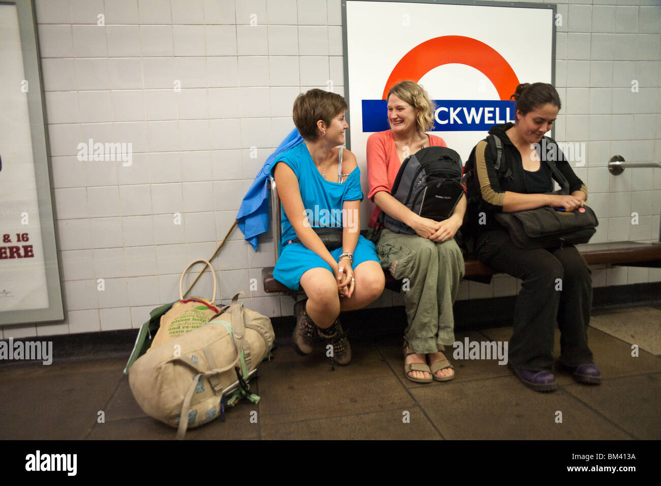 Climate Campers in the Blue Swoop to the Climate Camp, wait for a train ...