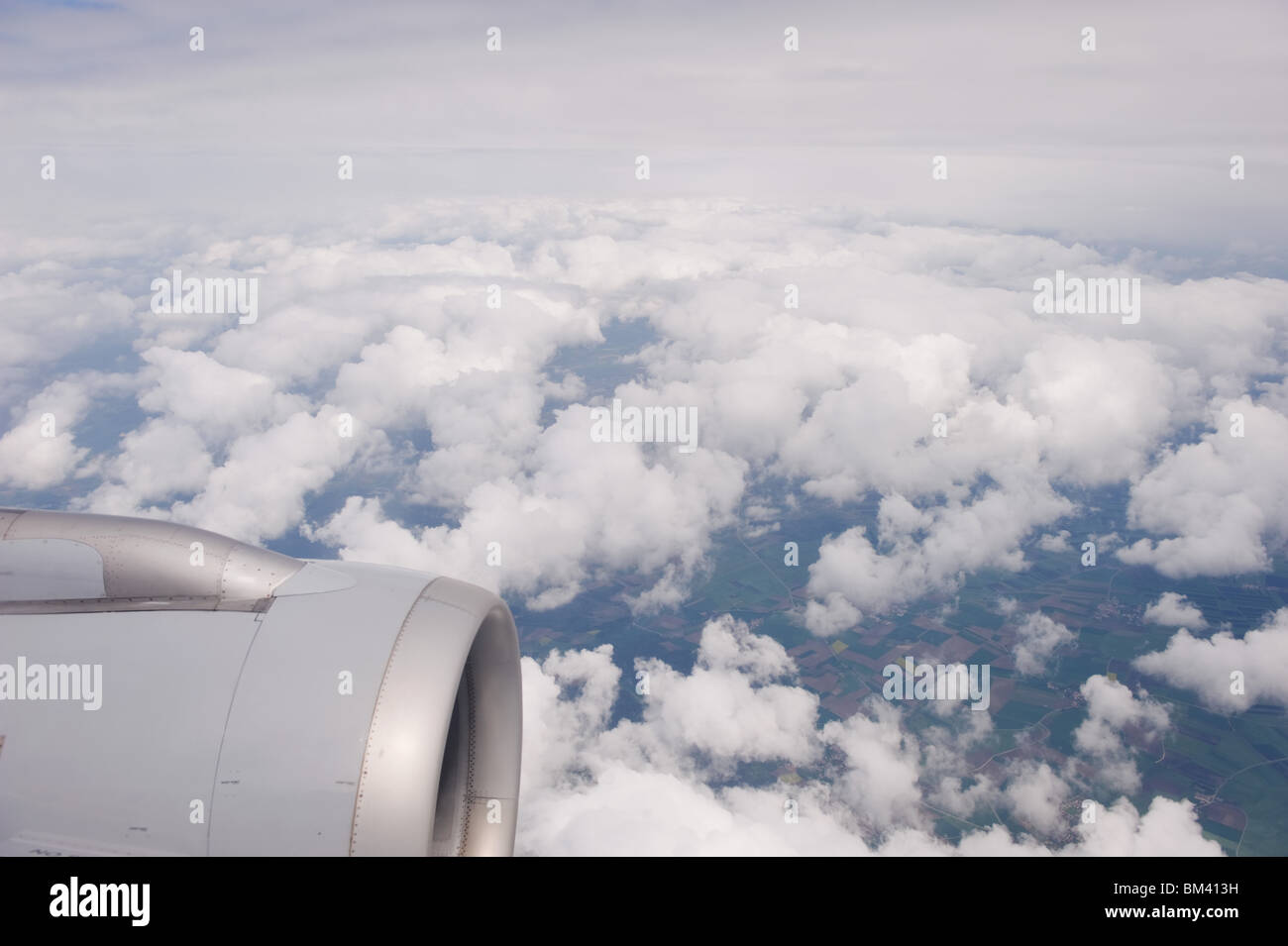 View from a commercial jet's window with clouds and horizon, Europe ...