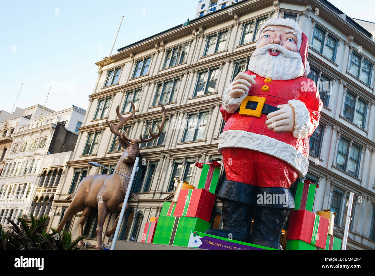 Giant Santa Claus decoration on an office building. Auckland, North ...