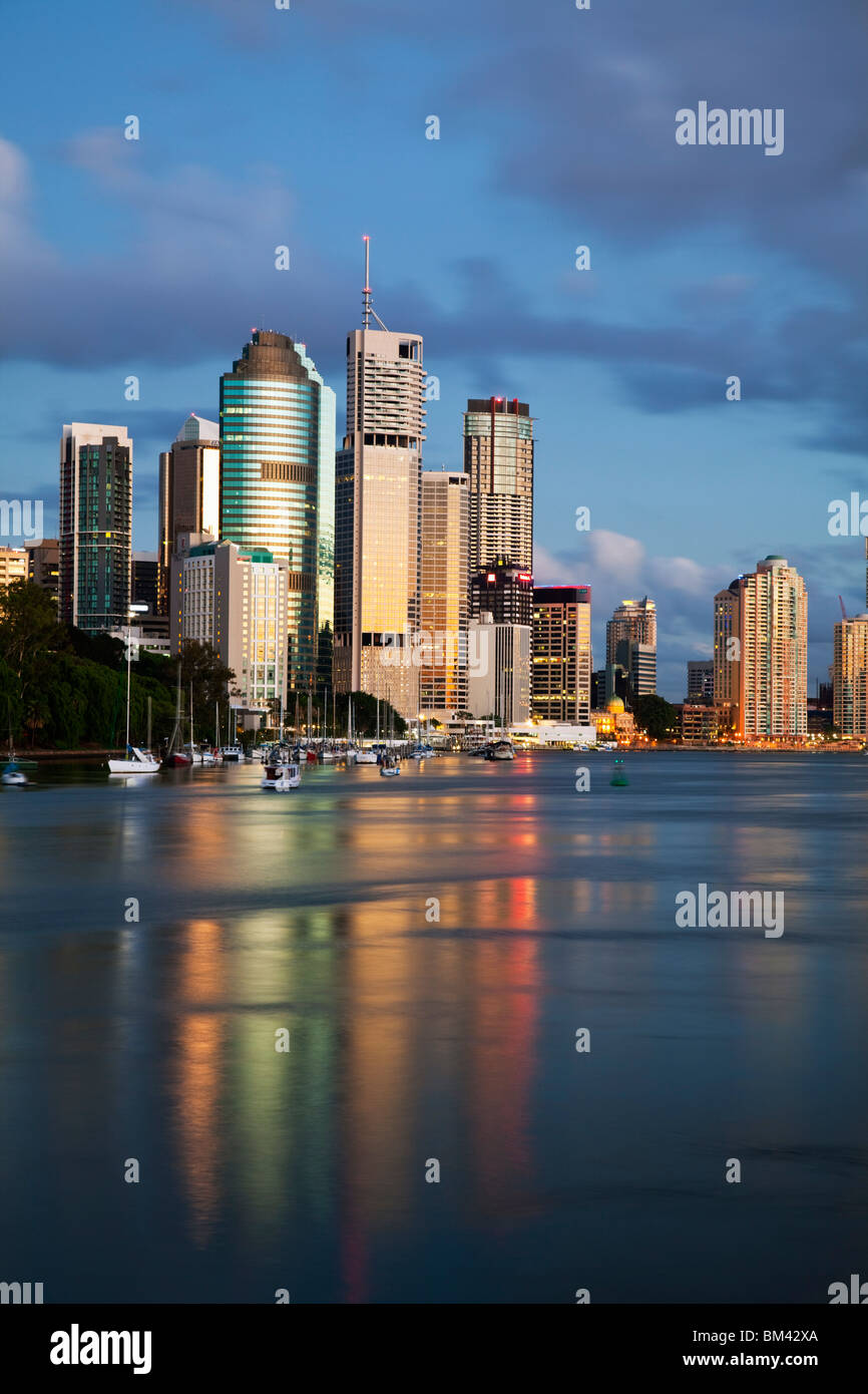 View of the city skyline from Kangaroo Point at dawn. Brisbane ...