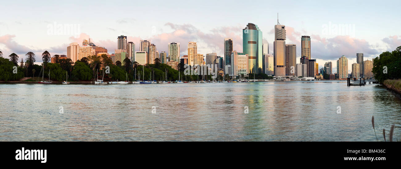 View of the city skyline from Kangaroo Point at dawn. Brisbane ...