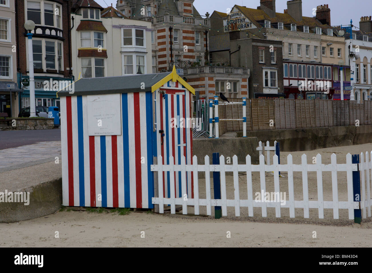 Weymouth beach donkey ride hut Stock Photo - Alamy