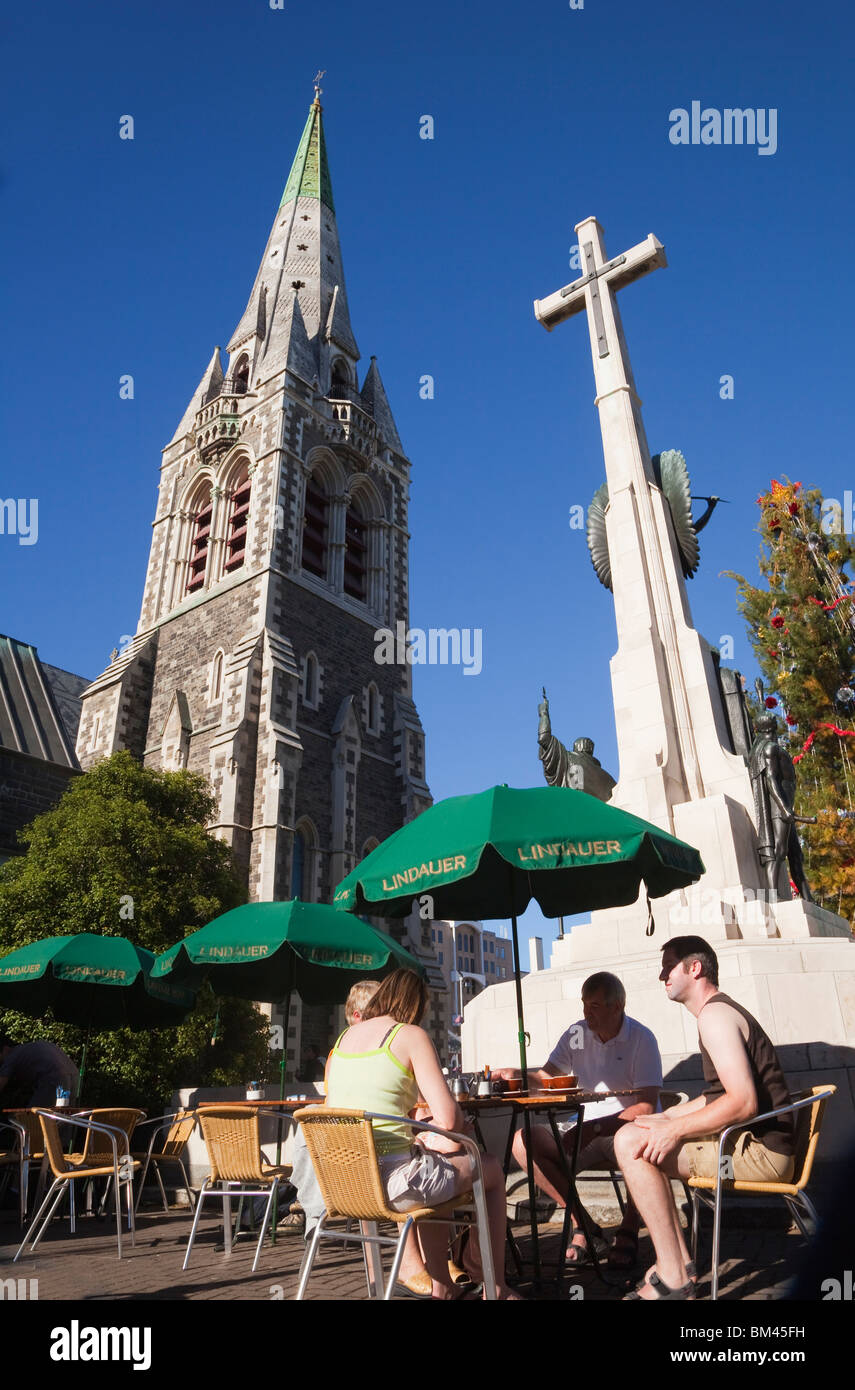 Cafe beneath the spire of the Christ Church Cathedral. Christchurch ...