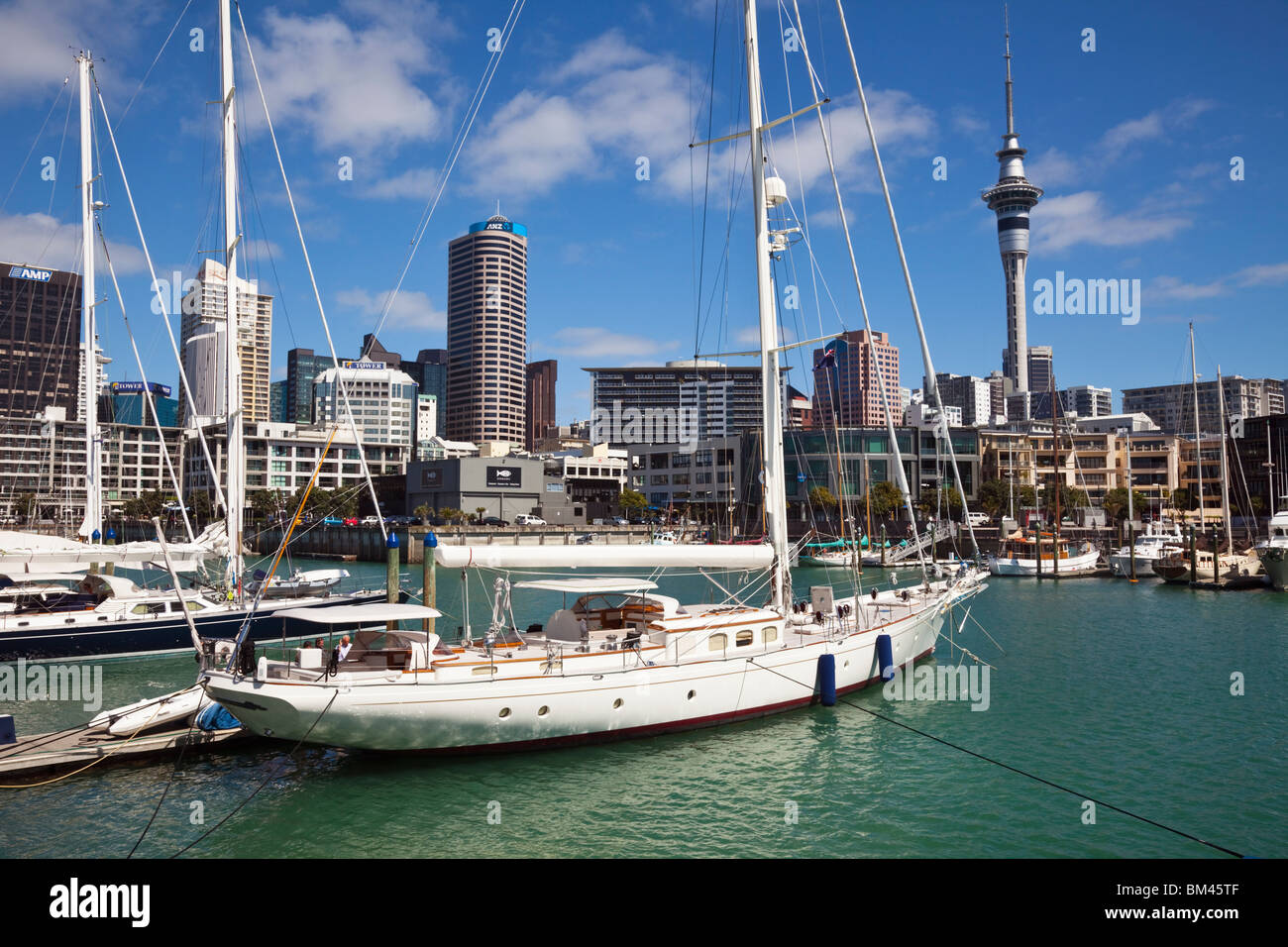 Yachts in Viaduct Basin with city skyline in background. Auckland ...