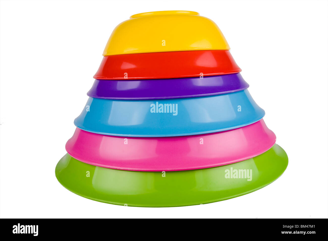 Stack of colorful plastic bowls over white background Stock Photo - Alamy