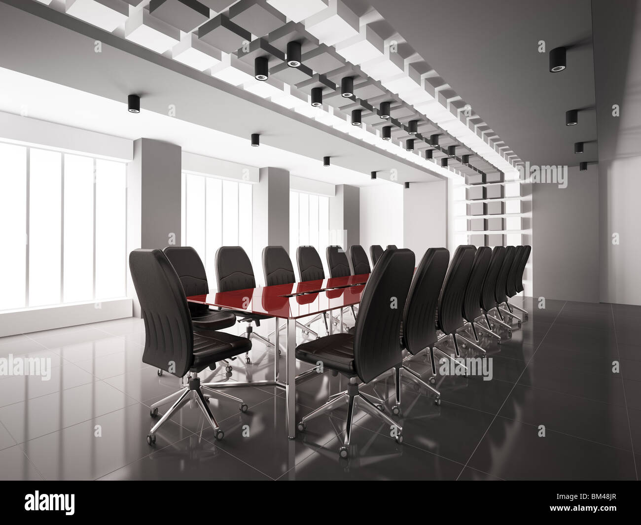 Modern boardroom with red table interior 3d render Stock Photo - Alamy