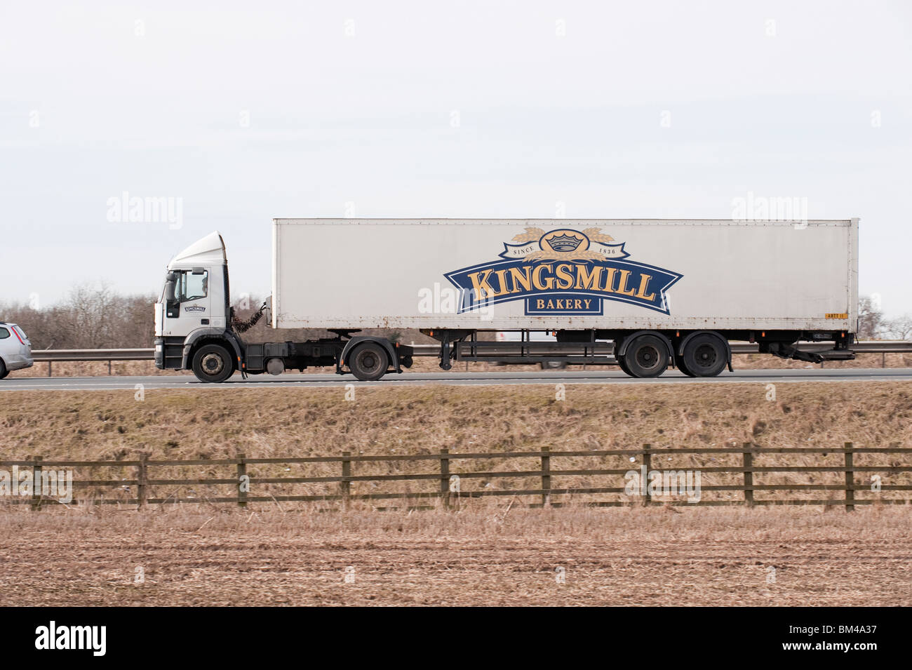 A lorry transporting goods for Kingsmill Bakery, travelling along a ...