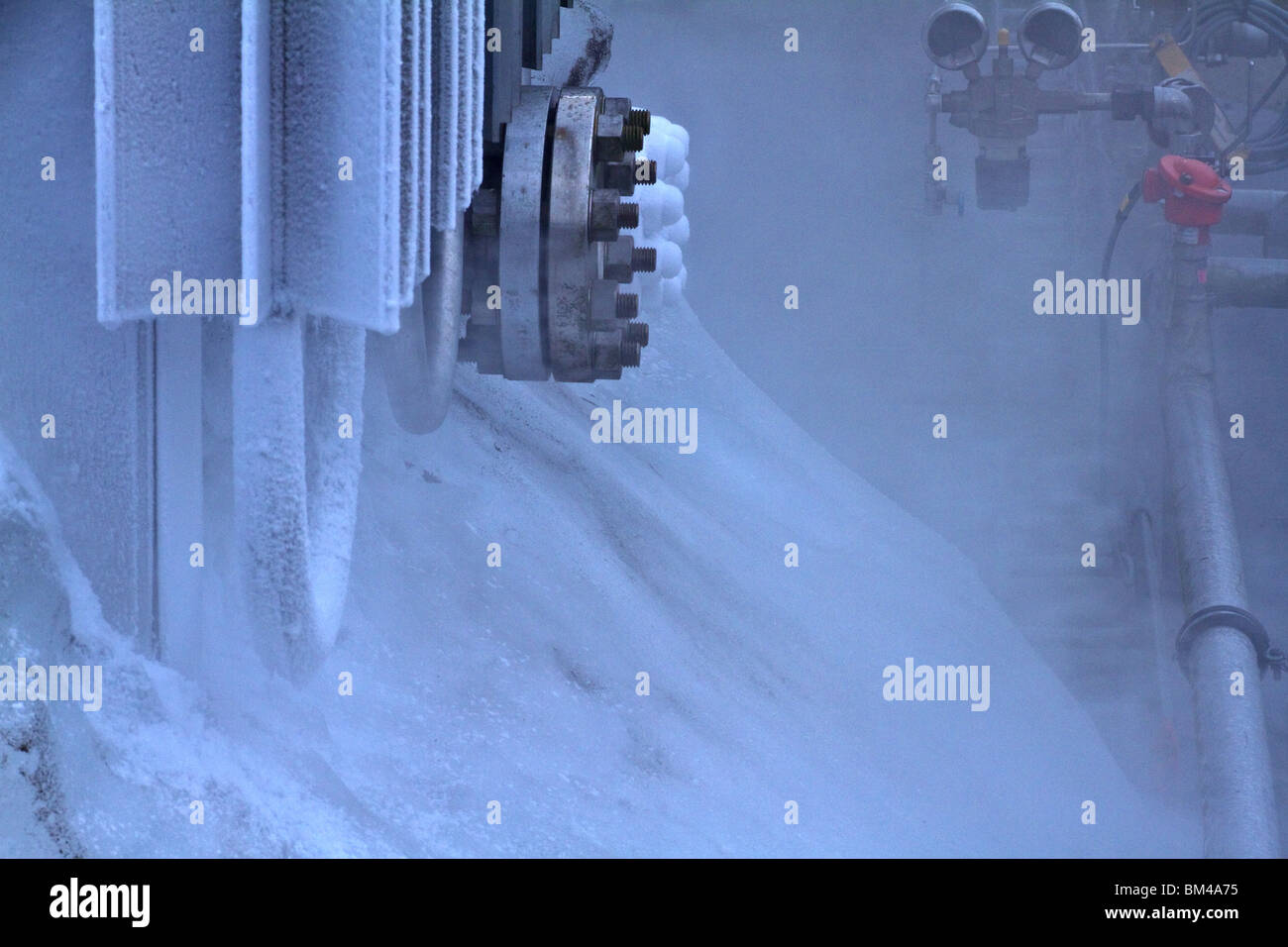 Steaming ice from a refrigeration plant. Horizontal Stock Photo - Alamy