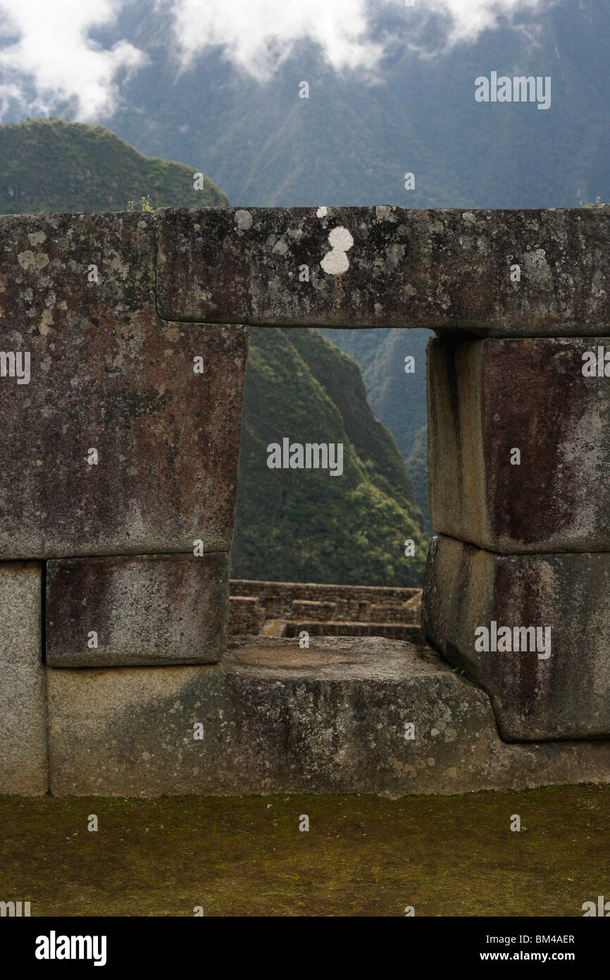 View through window, Temple of the Three Windows, Machu Picchu, Peru ...