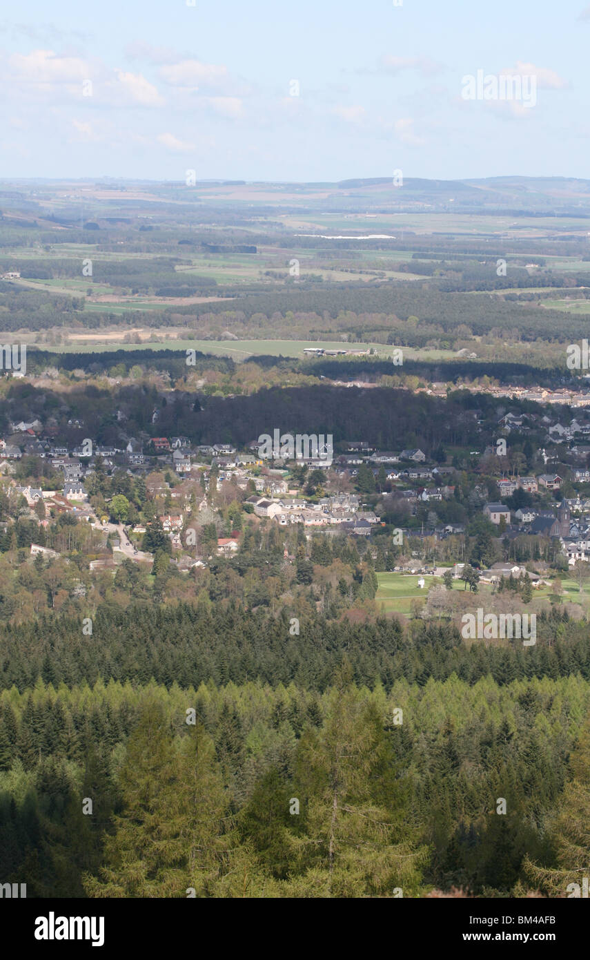 Elevated view of village of Banchory from Scolty Hill Aberdeenshire ...