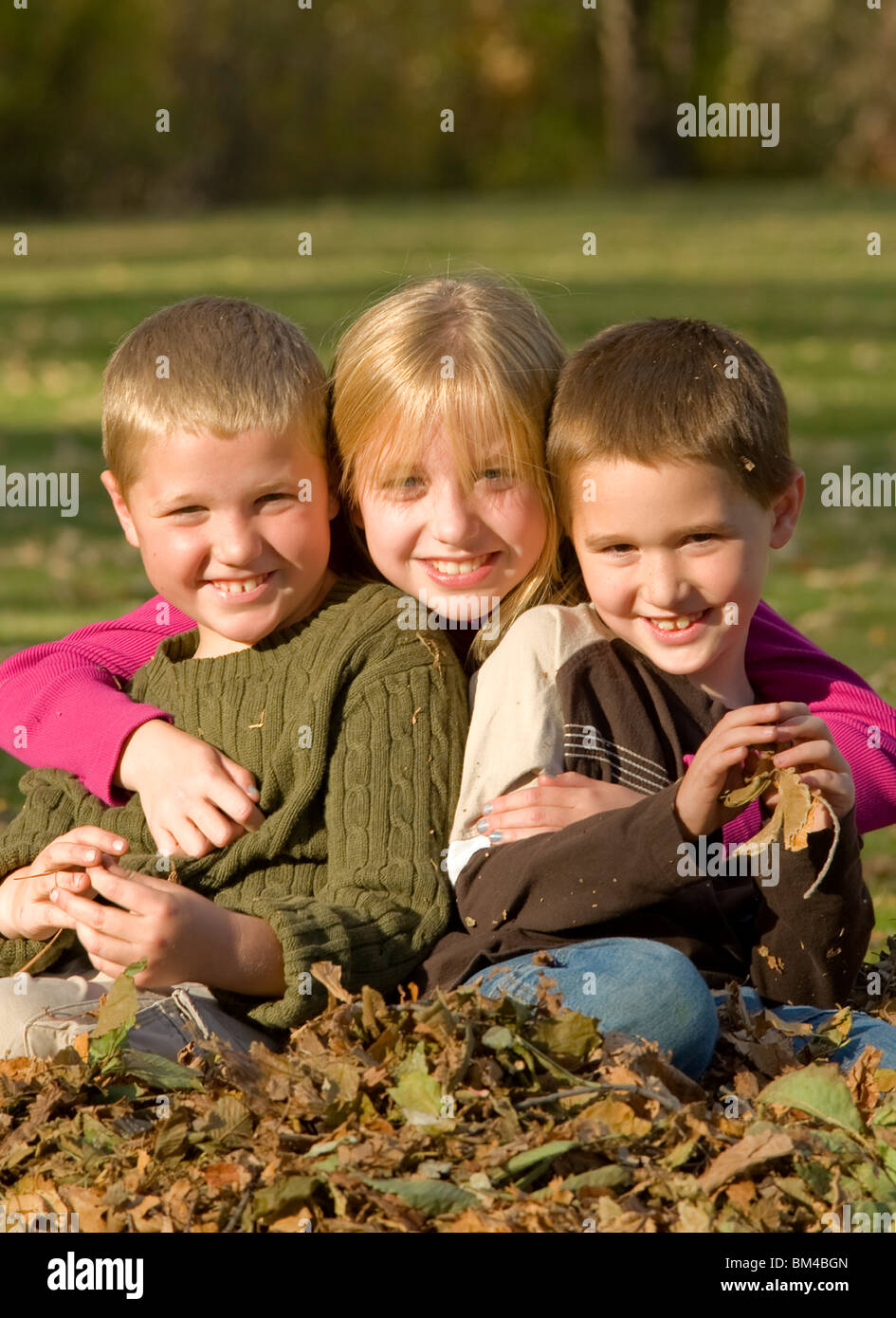 Children playing in pile leaves hi-res stock photography and images - Alamy