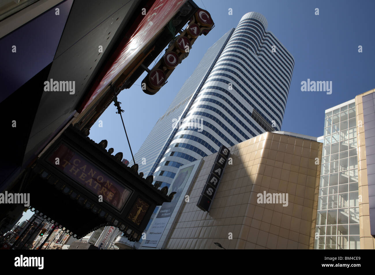 View of the modern and traditional buildings from Yonge street ...
