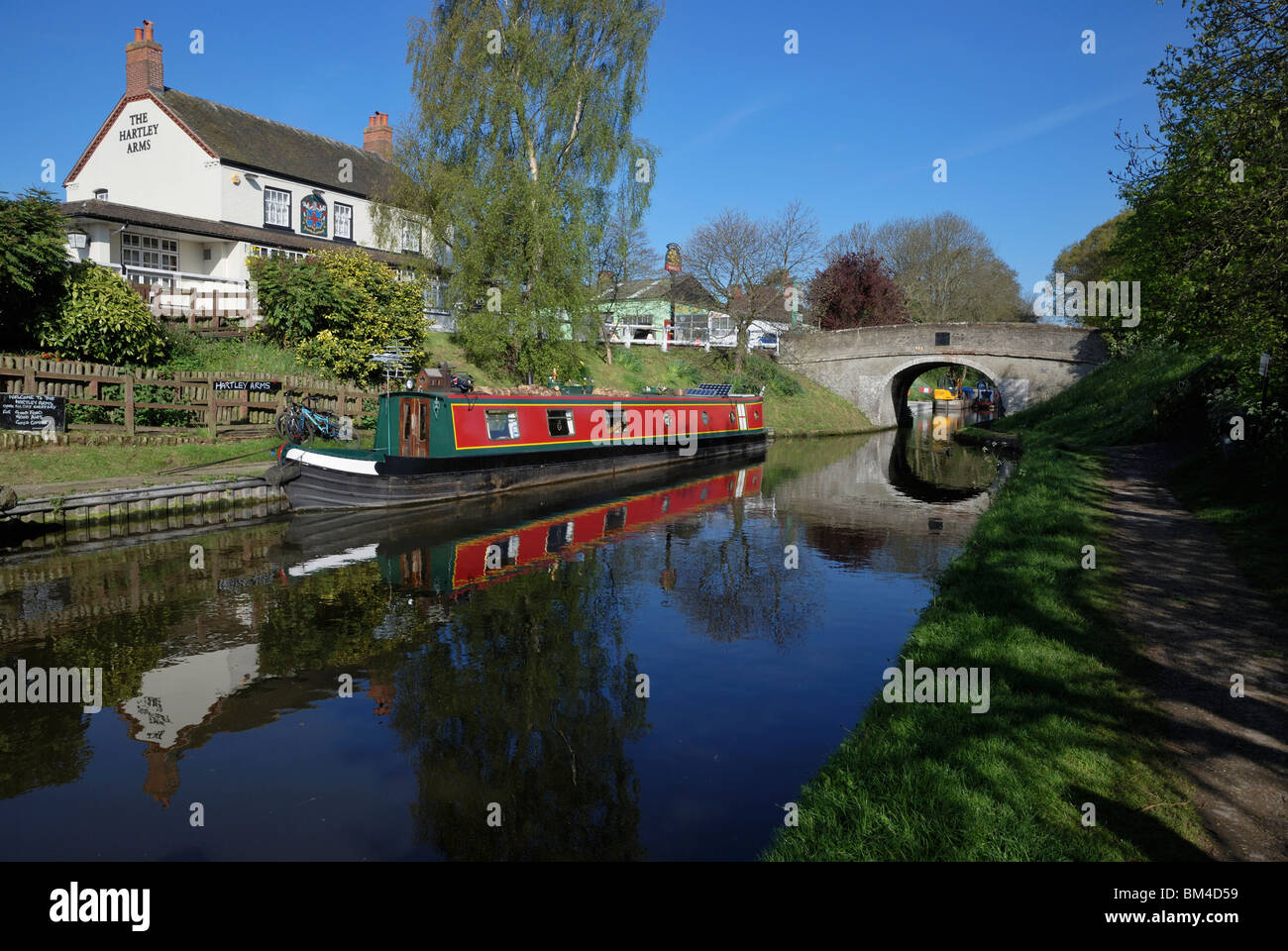 A traditional English narrow boat moored at Wheaton Aston, Shropshire ...