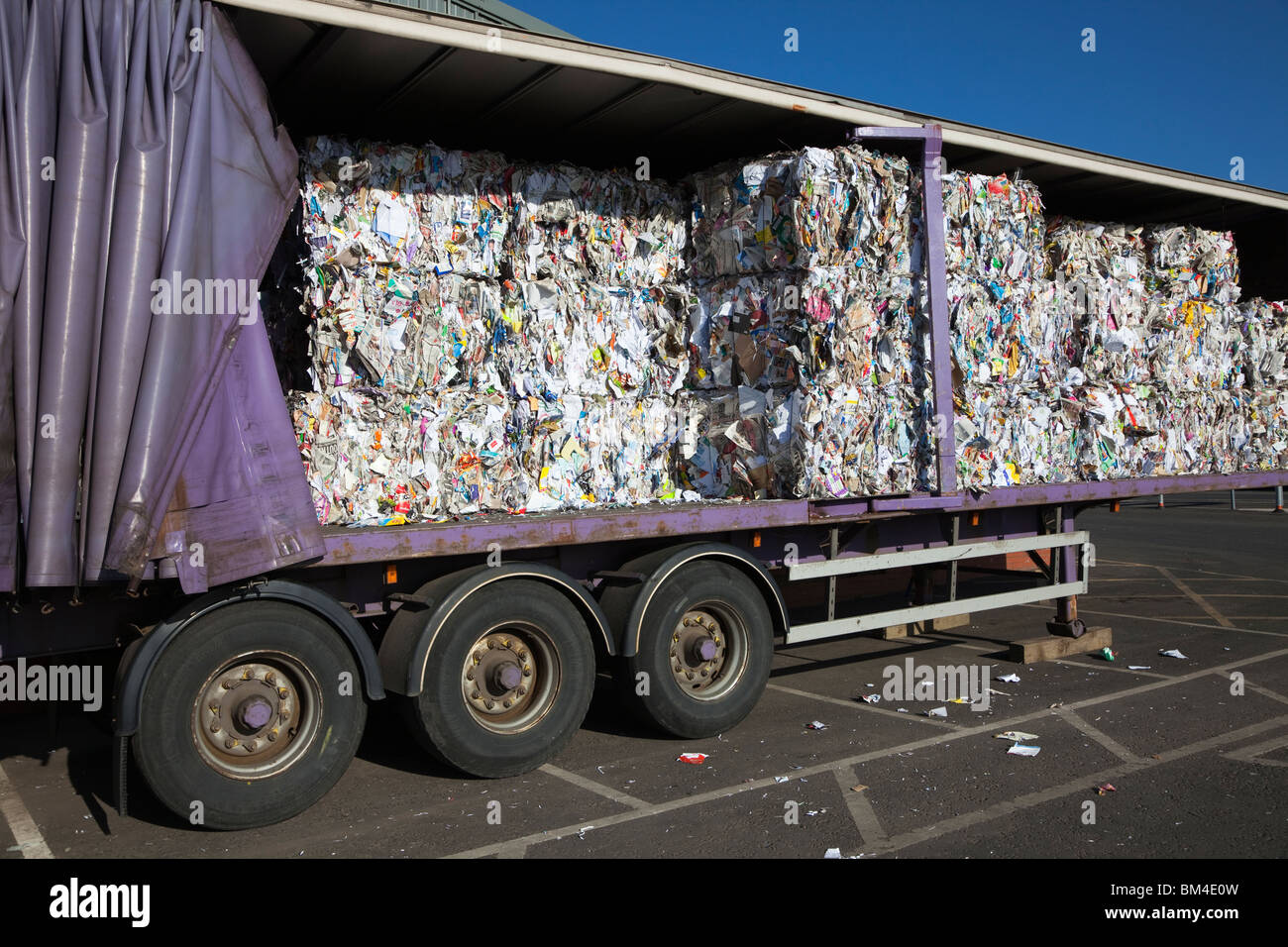 Lorry trailer filled with compressed waste paper, Kilmarnock, Ayrshire ...
