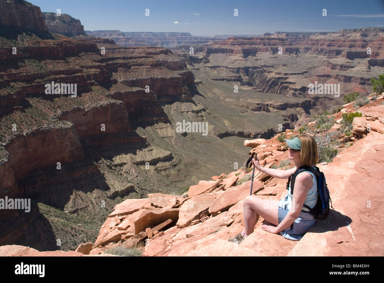 Female hiker at Cedar Ridge on the South Kaibab Trail south rim Grand ...
