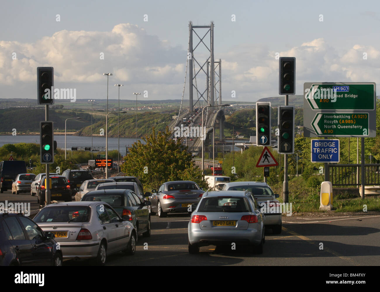 traffic jam leading to Forth Road Bridge Scotland May 2010 Stock Photo ...