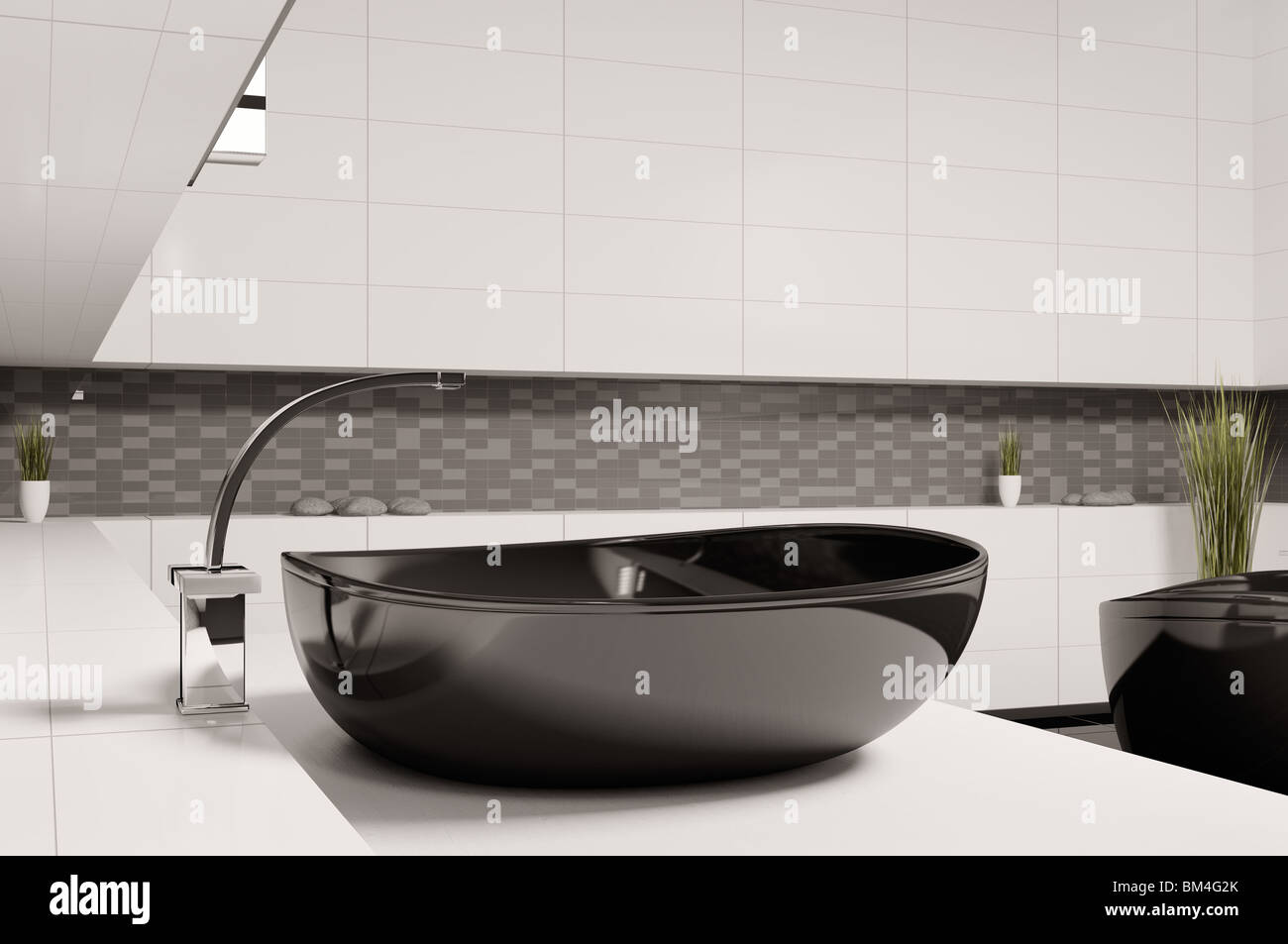 Black washbasin in bathroom 3d render Stock Photo - Alamy