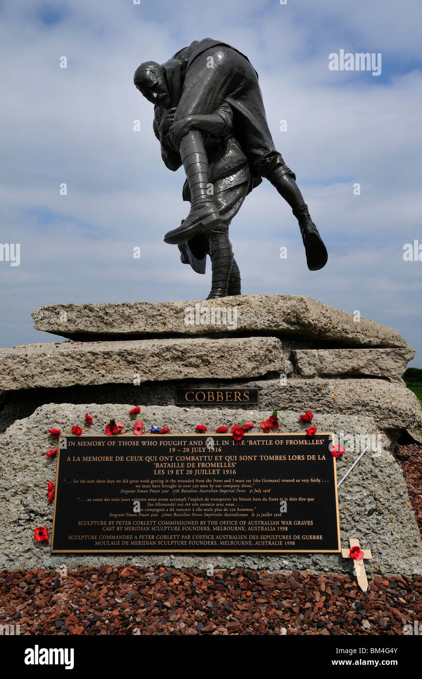 Sculpture "Cobbers", Australian Memorial Park Fromelles, France Stock ...