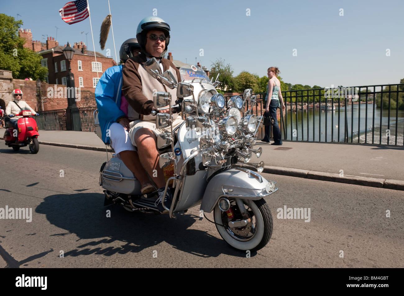 Mods on Vespa scooter with lots of mirrors Stock Photo - Alamy