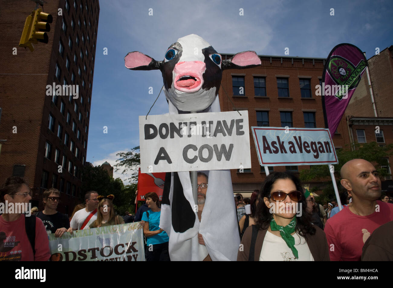 Hundreds of vegetarians gather in the Meatpacking District in New York ...