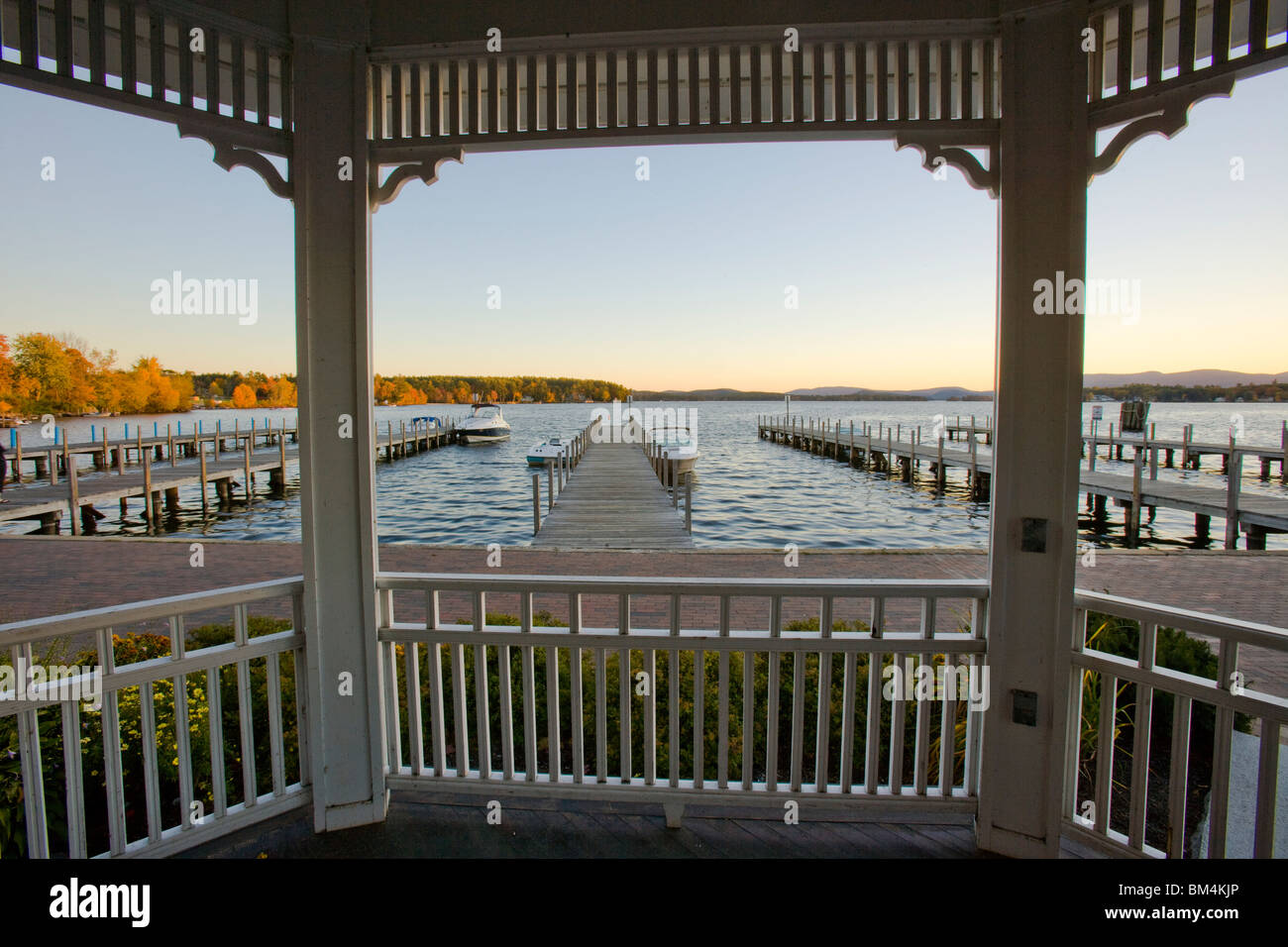 View of Lake Winnipesauke from the Gazebo at the town docks in ...