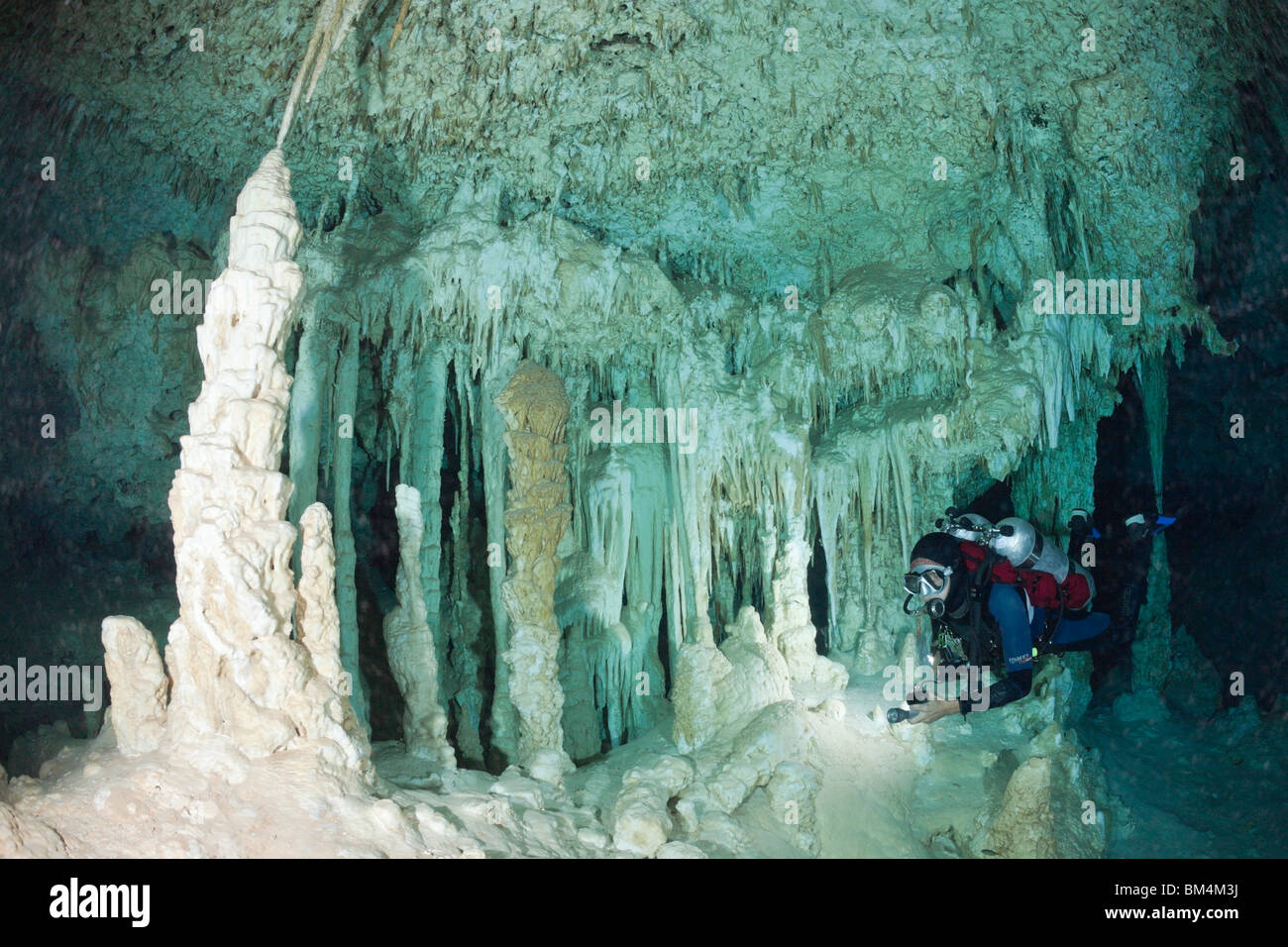 Scuba diver in Bat Cave Cenote, Playa del Carmen, Yucatan Peninsula ...
