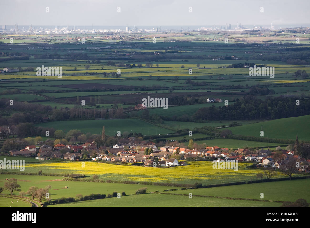 The village of Swainby from Scarth Wood Moor, North York Moors, UK ...