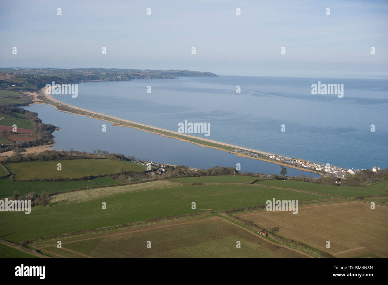 aerial Views Slapton Ley with Torcross on the forshore. Devon. UK Stock ...