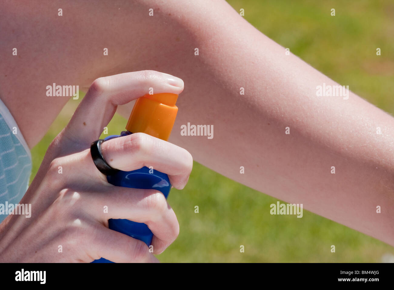Sun spray on sun burn after sun stroke Stock Photo - Alamy