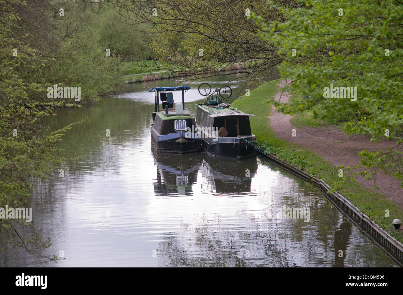 Long boats on the Grand Union Canal, Watford, Hertfordshire, UK Stock ...