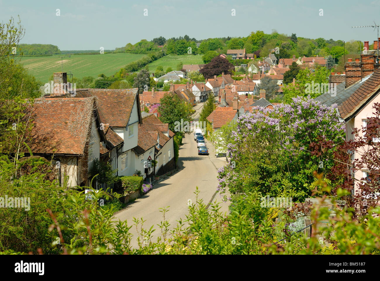 A view of the traditional English village of Kersey in Suffolk, England ...