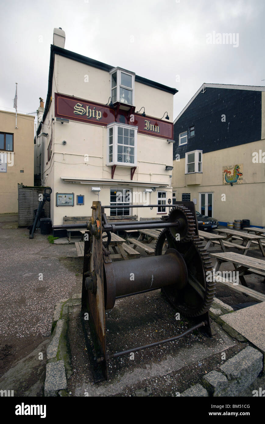Teignmouth Devon UK Harbor Harbour Ship Inn Winch Stock Photo - Alamy