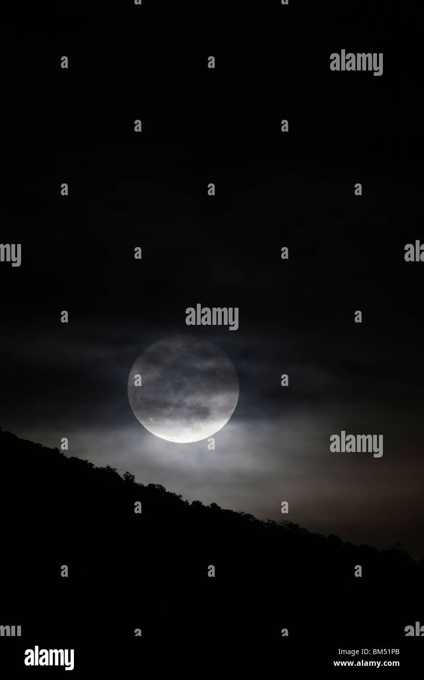 Full moon rises over the small mountain town of Salida, Colorado, USA ...