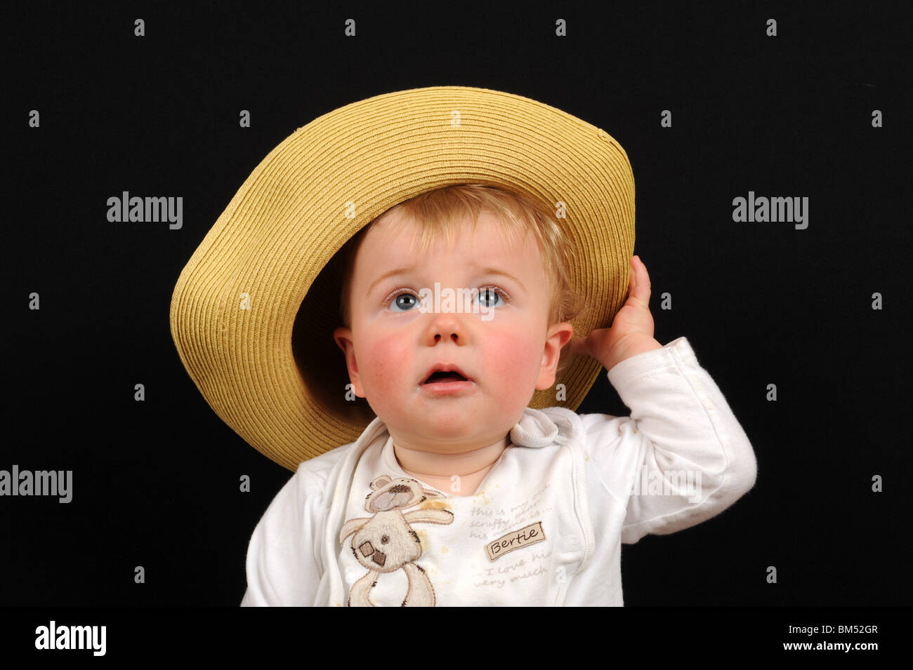 Baby boy with big hat Uk Stock Photo - Alamy