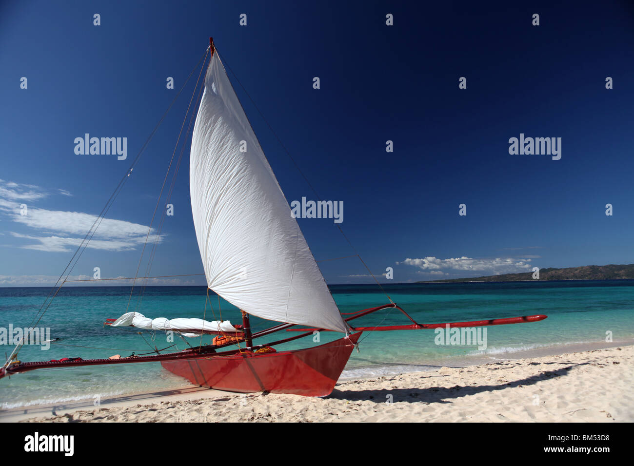 Boat at Puka Beach at the northern end of Barocay Island in the Visayas ...