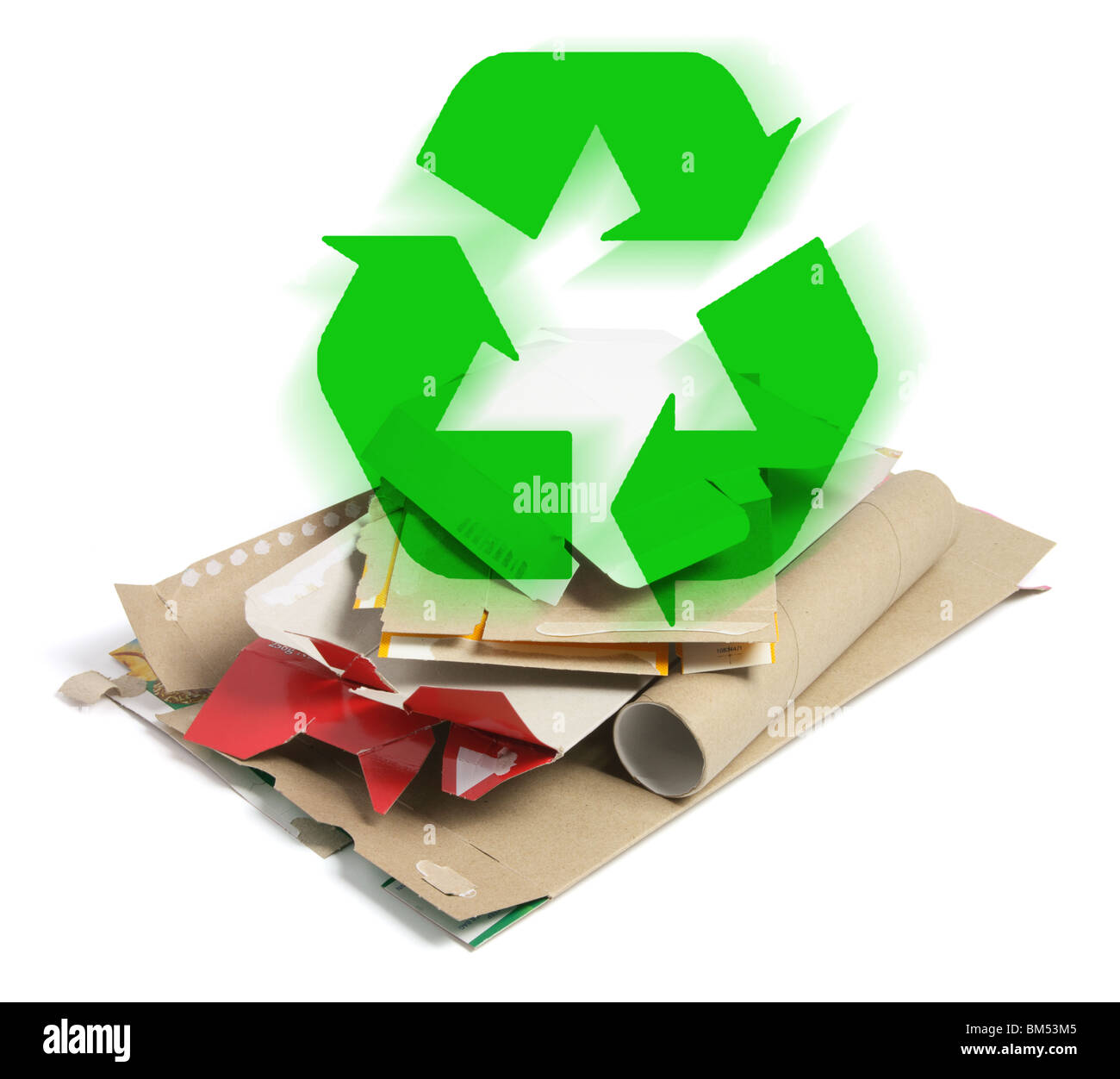 Cardboard Materials with Recycle Symbol Stock Photo - Alamy