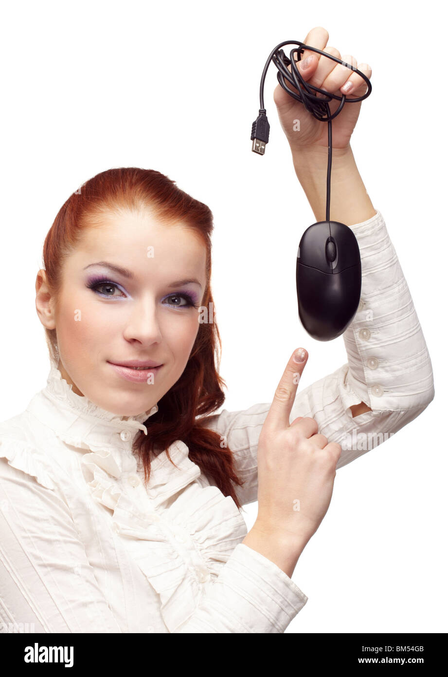 Beautiful woman with computer mouse Stock Photo - Alamy